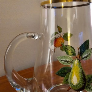 Vintage West Virginia Glass Tall Pitcher With Fruit Design Pear and ...