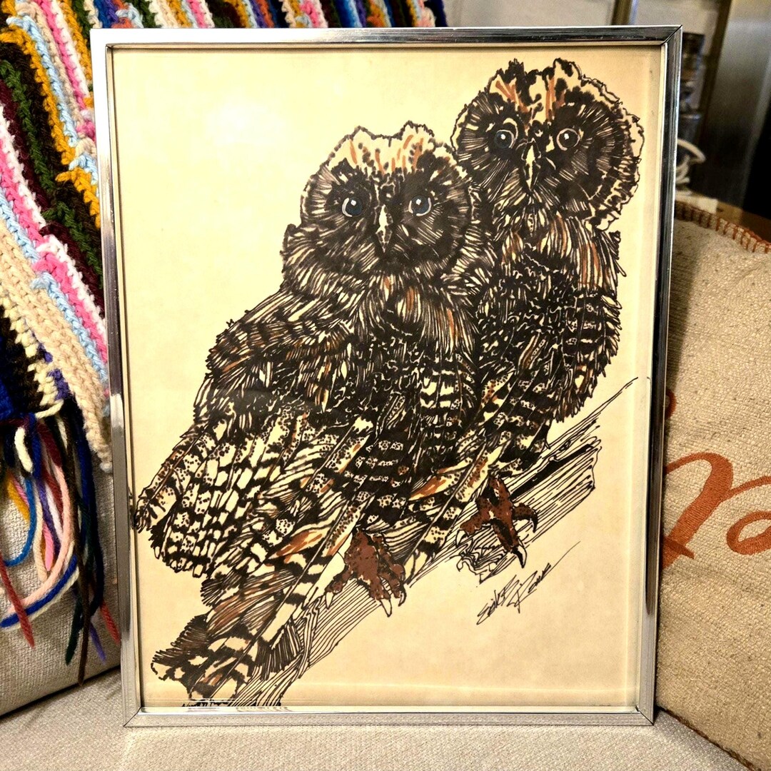 Vintage Original Owl Painting Mid-century Artist Erik B Rowe With ...