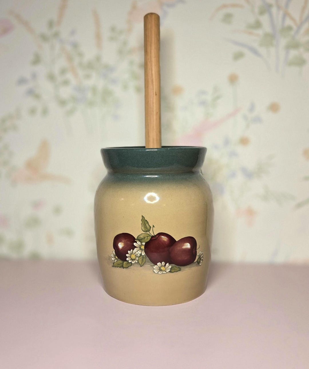Vintage Stoneware Apple Butter Churn Crock W Lid & Wooden Plunger ...