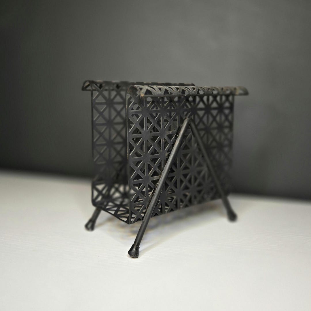 Mid Century Modern Black Perforated Metal Letter Holder MCM Napkin ...