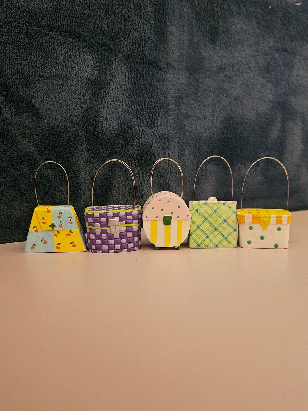 Set of 6 Place Card Holders Fanciful Purses Colorful Retro Mod Purses ...