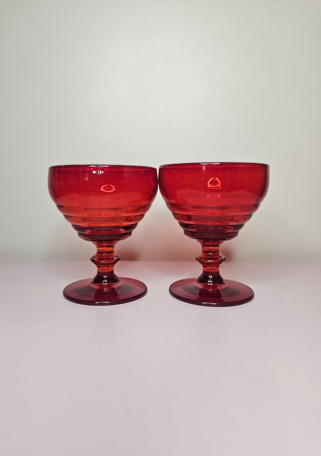 Set of 2 Ruby Red Depression Glass Paden City Wine Glasses Modern ...