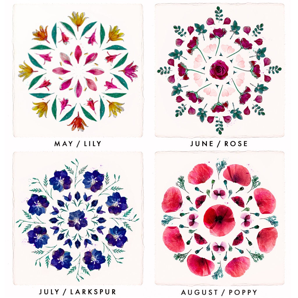 Birth Flower Mandala Print Mandala Art Pressed Flower Art - Etsy