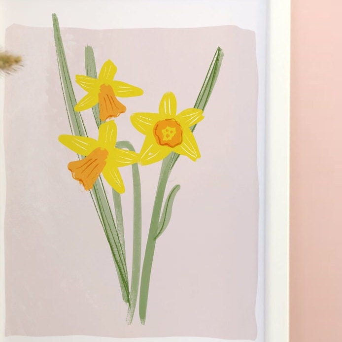 March Daffodil Birth Flower Print Abstract Floral, Flower Market ...
