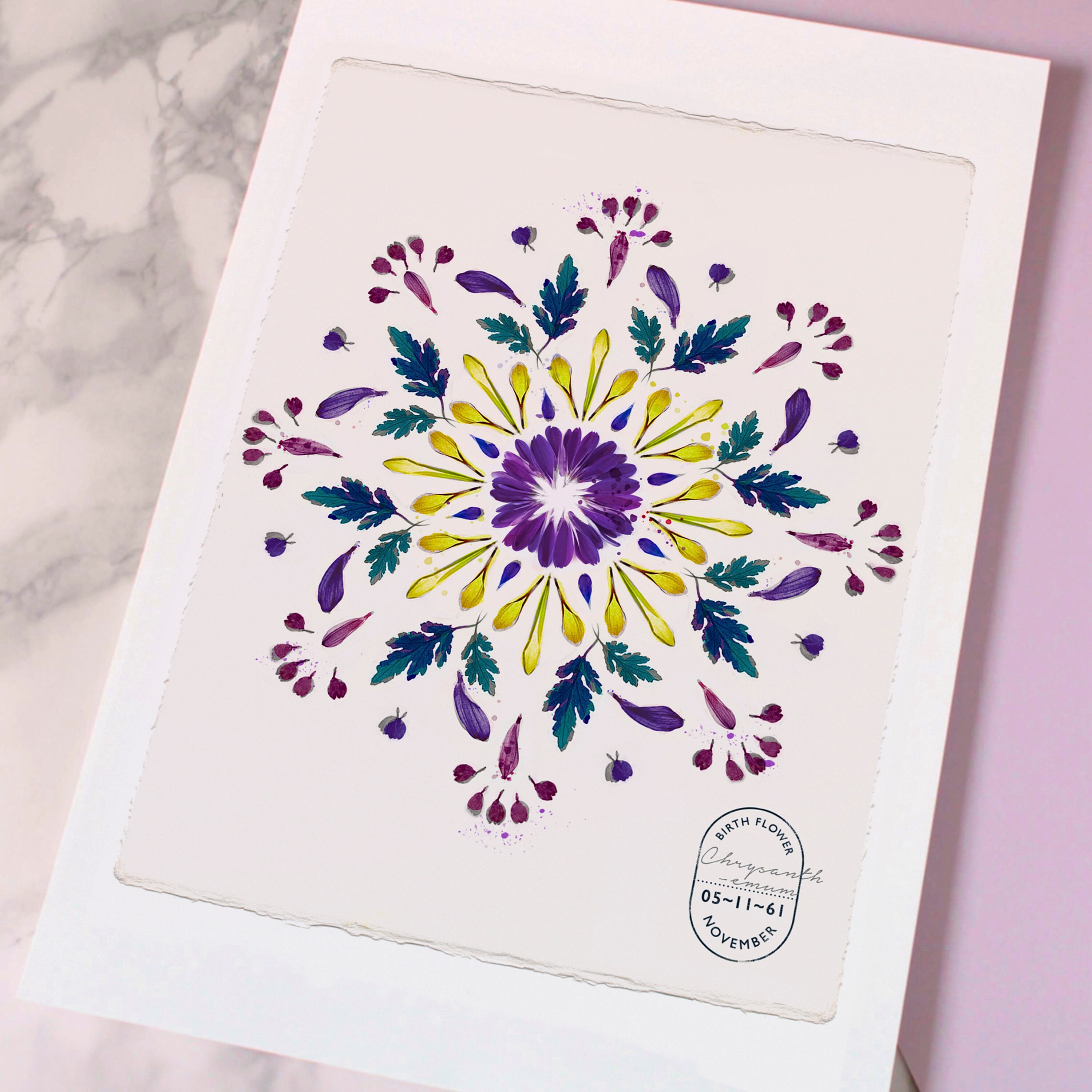 Birth Flower Mandala Print Mandala Art Pressed Flower Art - Etsy