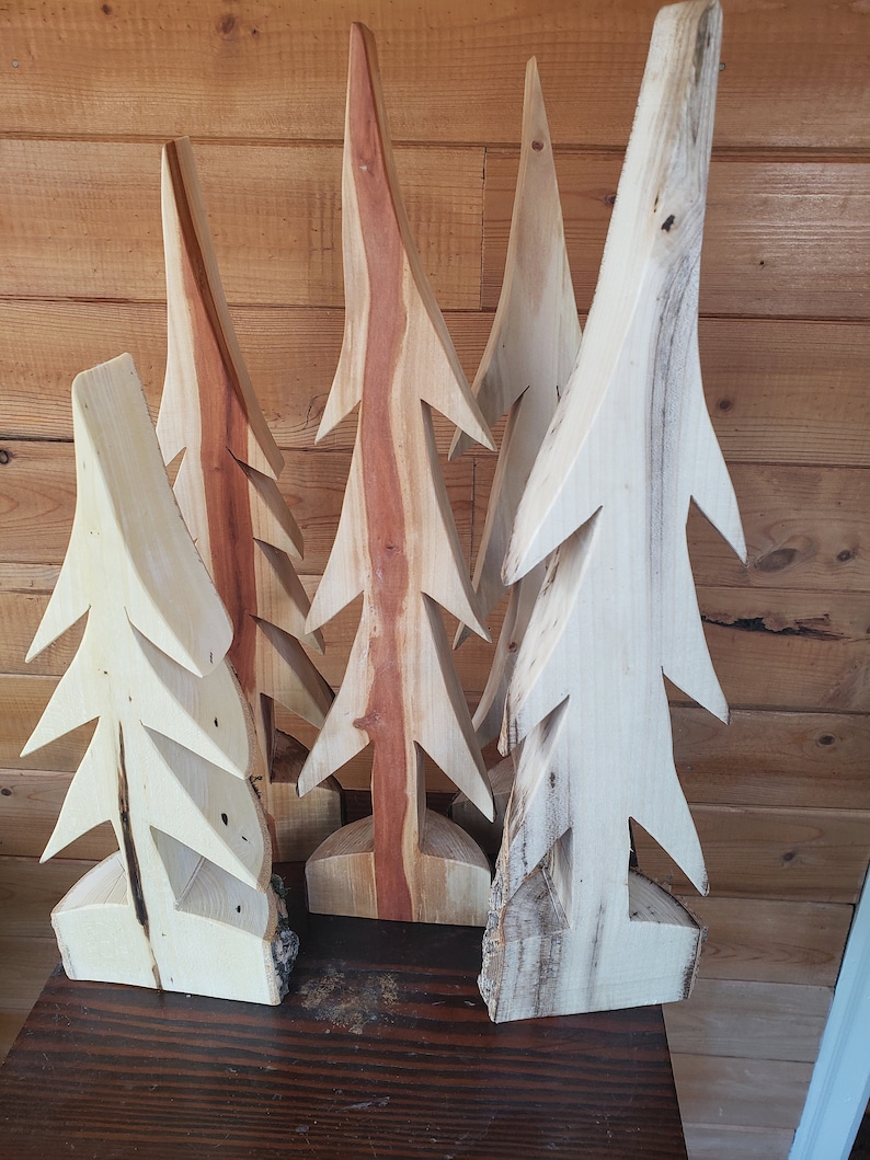 Rustic Handmade Carved Live Edge Pine Trees With Bark - Etsy