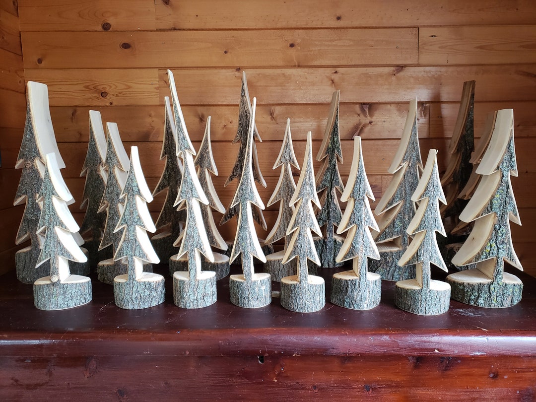 Rustic Handmade Carved Live Edge Pine Trees With Bark - Etsy