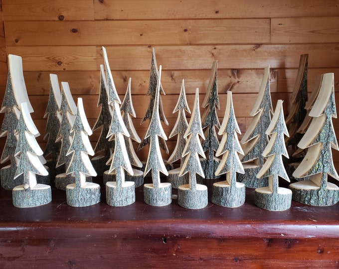 Rustic Handmade Carved Live Edge Pine Trees With Bark - Etsy