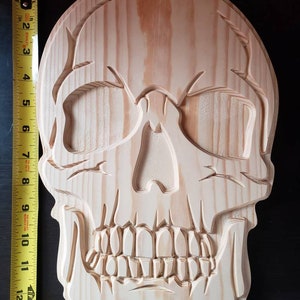 Large Carved Wooden Skull Wall Plaque Natural Wood - Etsy
