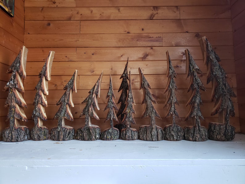 Rustic Handmade Carved Live Edge Pine Trees With Bark - Etsy