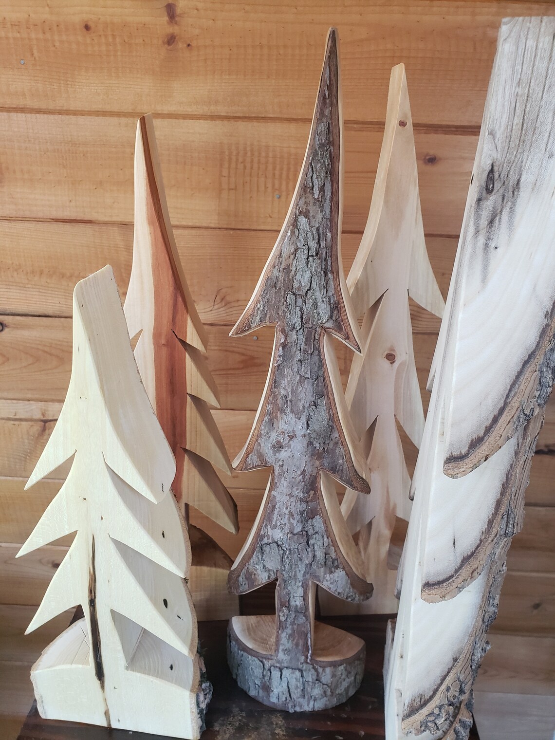 Rustic Handmade Carved Live Edge Pine Trees With Bark - Etsy