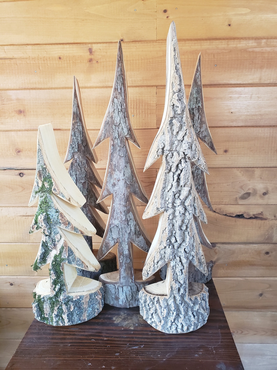 Rustic Handmade Carved Live Edge Pine Trees With Bark - Etsy
