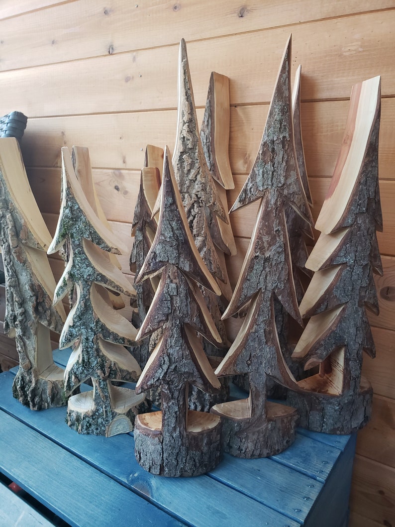 Rustic Handmade Carved Live Edge Pine Trees With Bark - Etsy