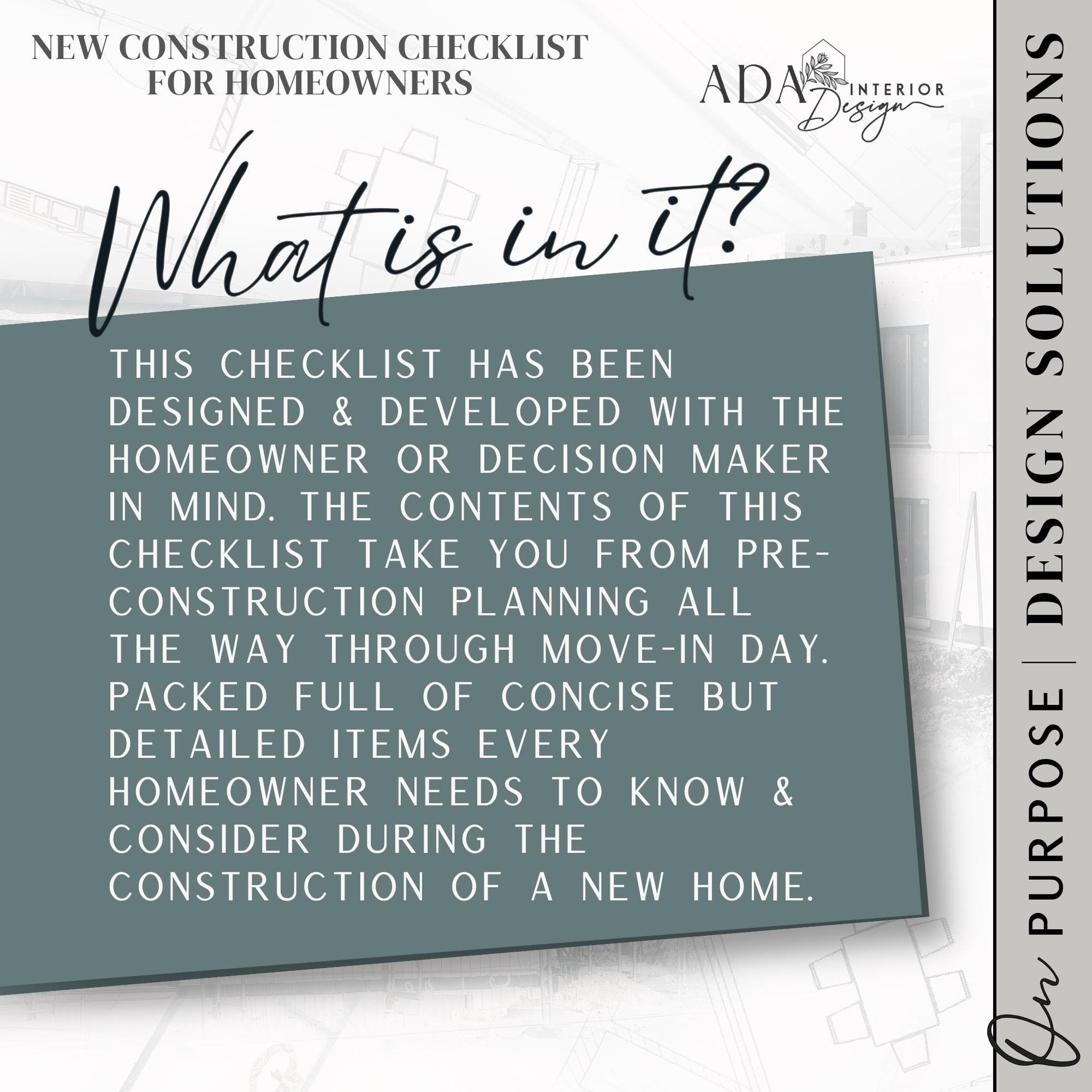 New Home Building Checklist, New Construction Planner, House Building ...
