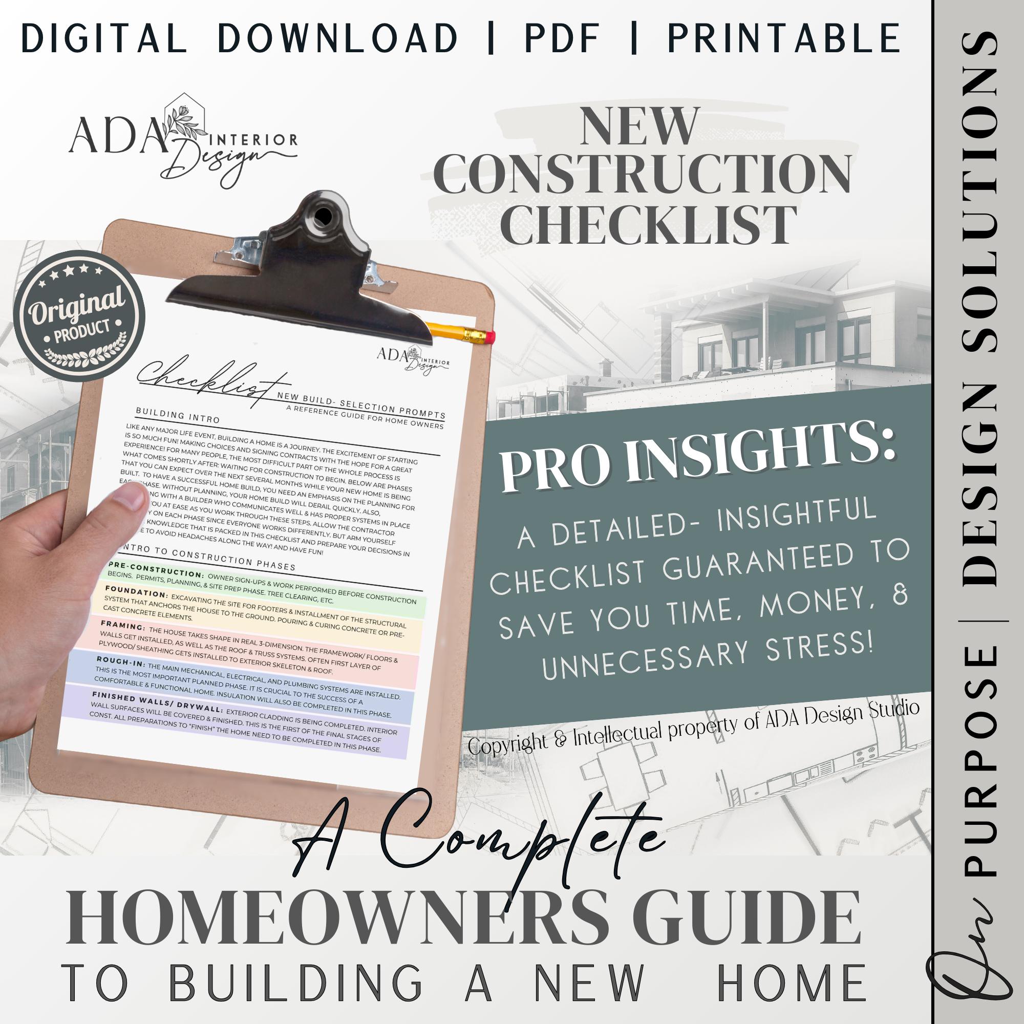 New Home Building Checklist, New Construction Planner, House Building ...