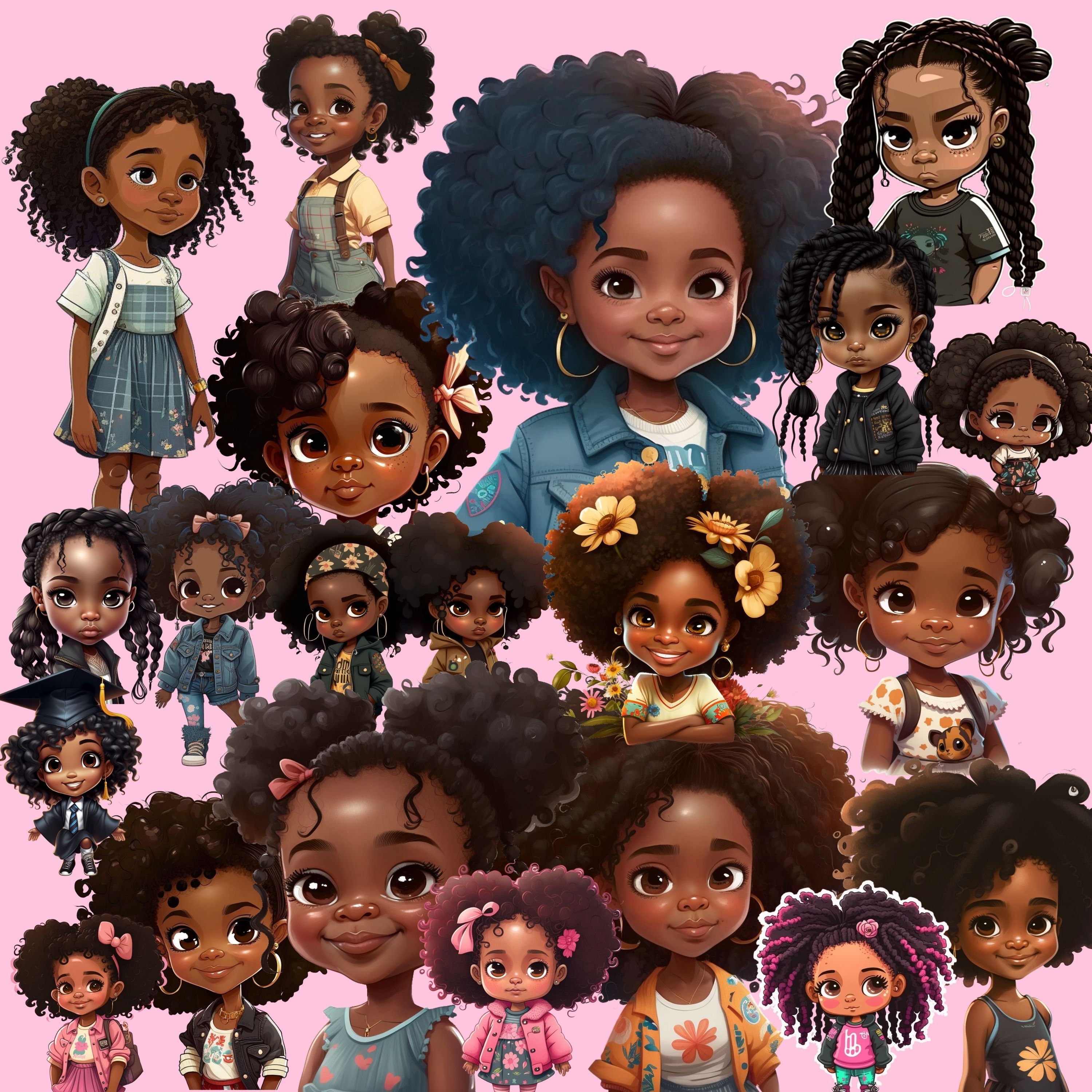 Black Girl Png, Black Girl Clip Art, Digital Download Bundle, African ...