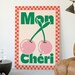 Trendy Cherry Poster, Retro Wall Art, Cherry Illustration Print, French ...