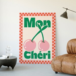 Trendy Cherry Poster, Retro Wall Art, Cherry Illustration Print, French ...