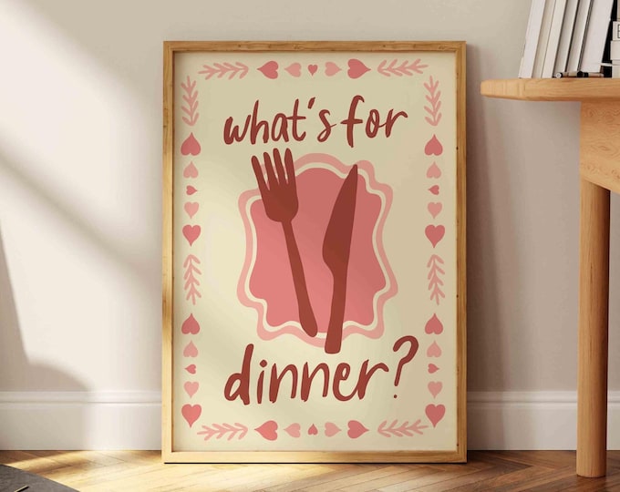What's for Dinner Poster, Mid Century Modern, Kitchen Wall Art, Trendy ...