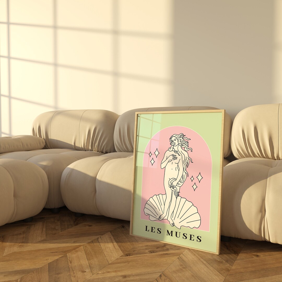 Birth of Venus Print, Minimalist Line Art, Danish Pastel Decor, Pink ...