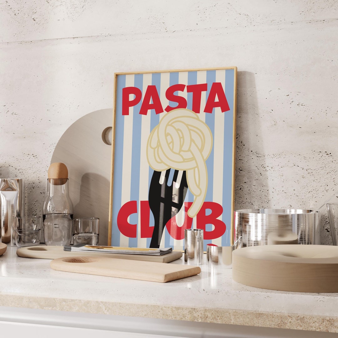 Pasta Club Art Print, Pasta Club Poster, Modern Dining Room Art, Hand ...