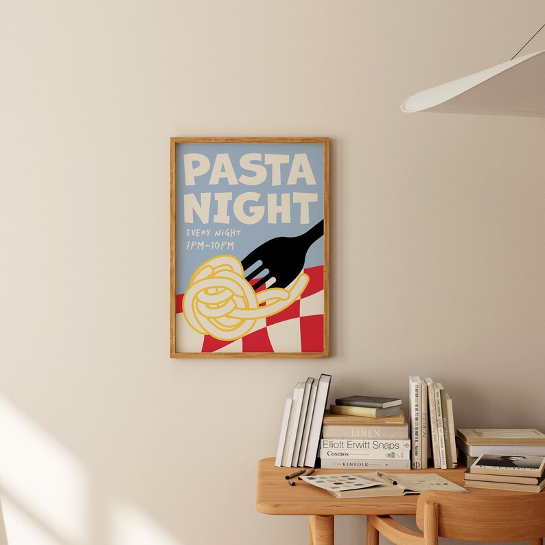 Retro Pasta Night Print, Italian Kitchen, Mid Century Modern - Etsy