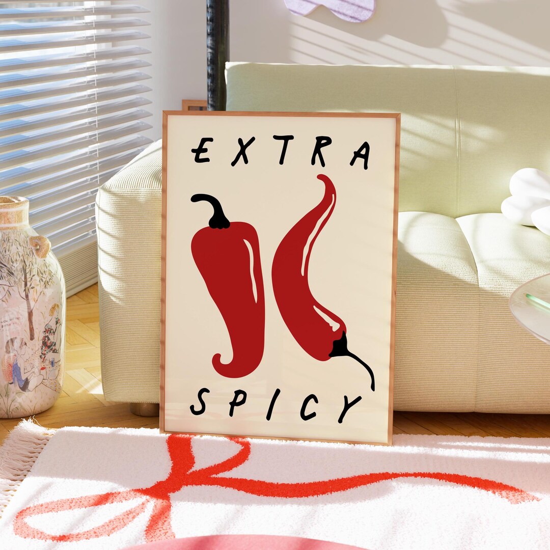 Extra Spicy Chilli Poster, Abstract Food Print, Hot Chilli Art Print ...