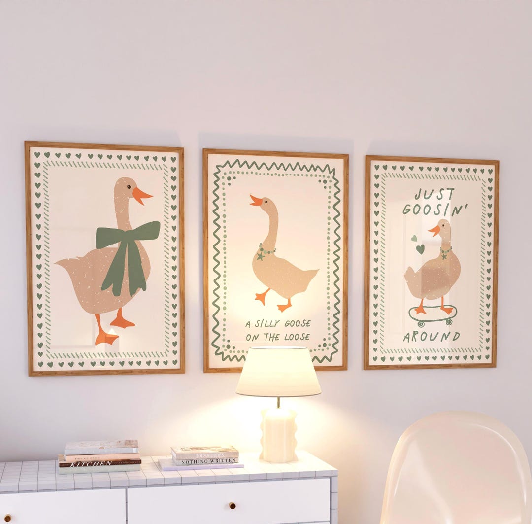 Silly Goose on the Loose Set of 3 Prints, Trendy Wall Art, Apartment ...