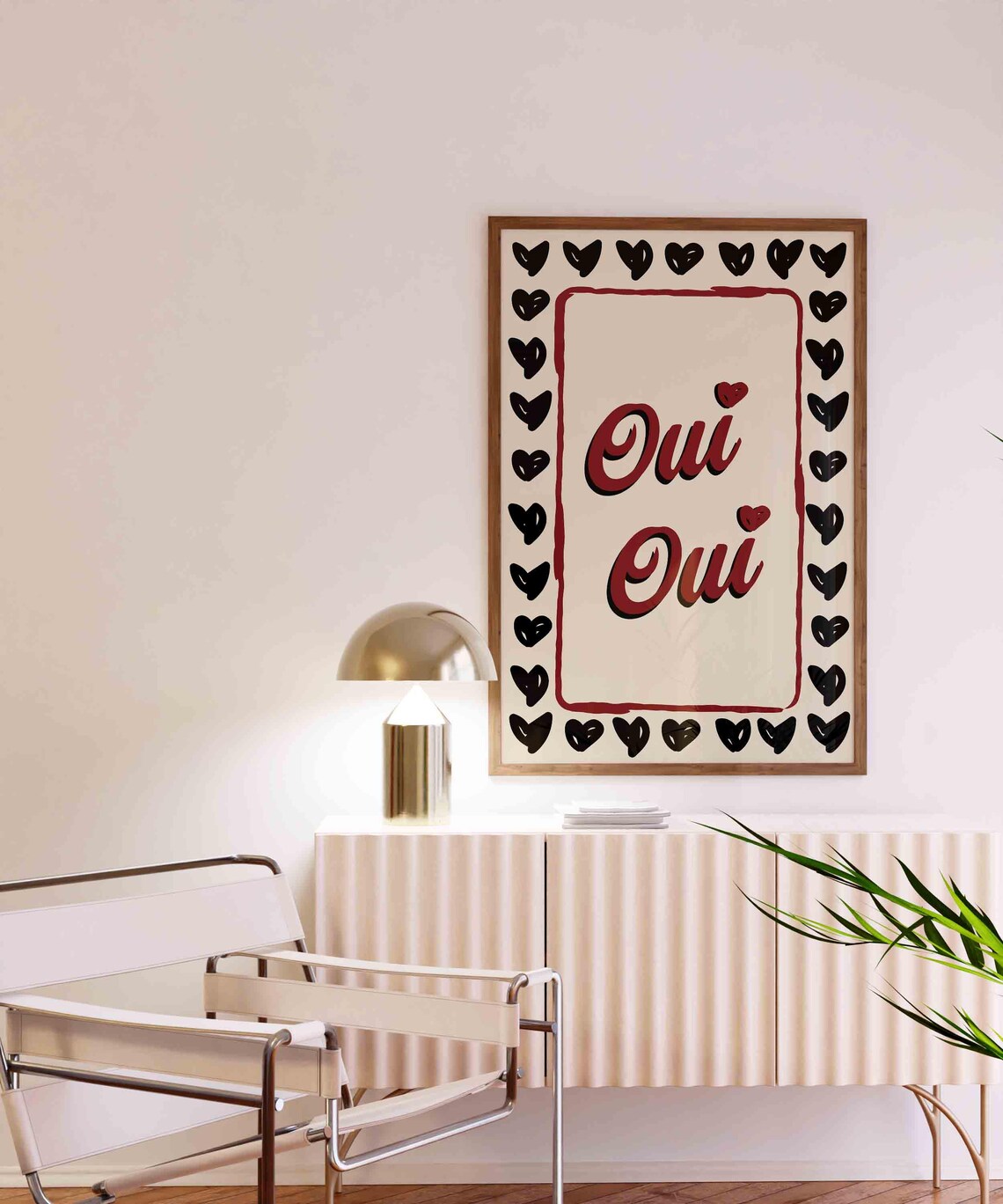 Oui Oui French Typography Poster, Retro Red Black Heart Wall Art ...