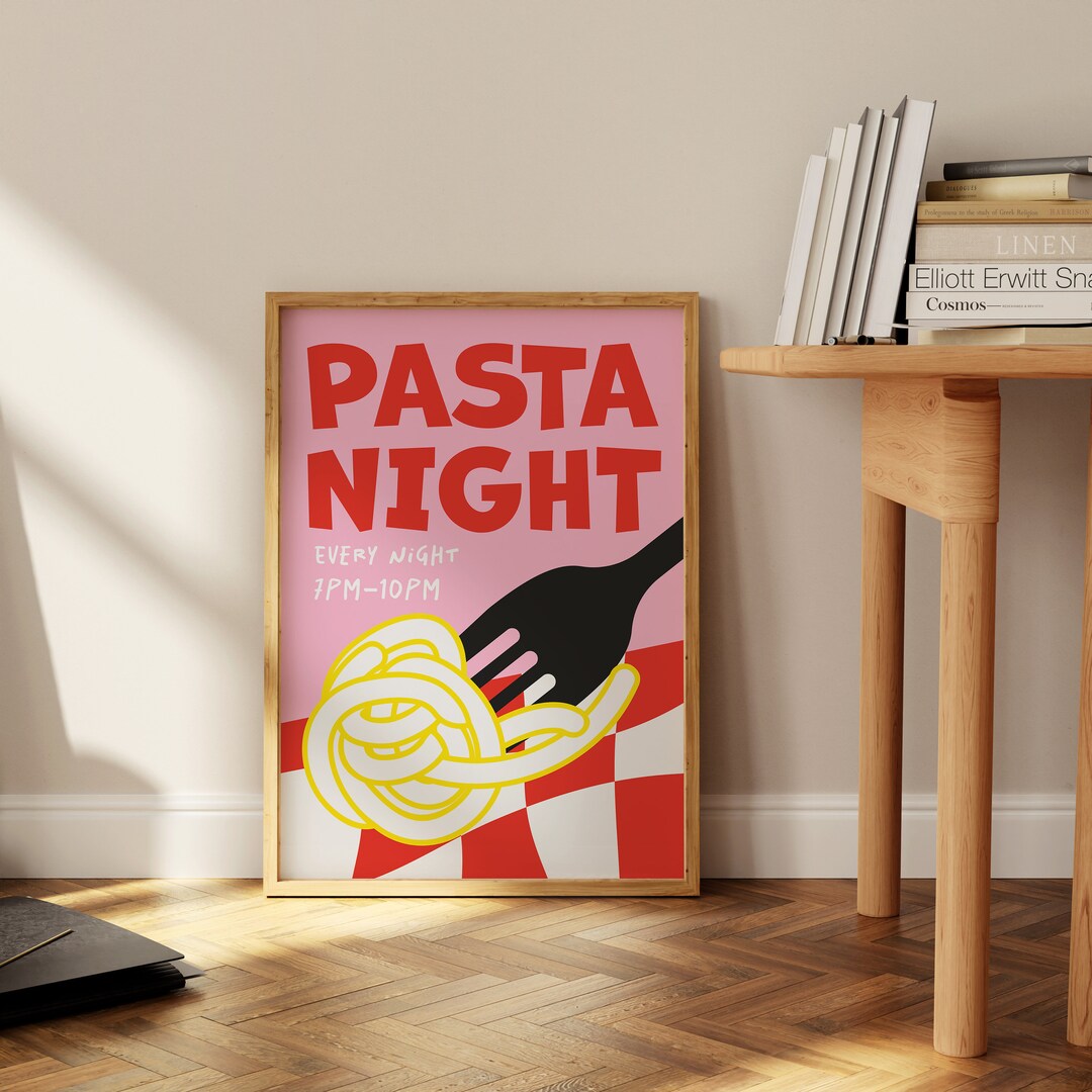 Pasta Night Print, Spaghetti Print, Pasta Lover Poster, Hand Drawn ...