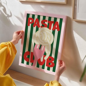 Pasta Club Art Print, Pasta Club Poster, Modern Dining Room Art, Hand ...