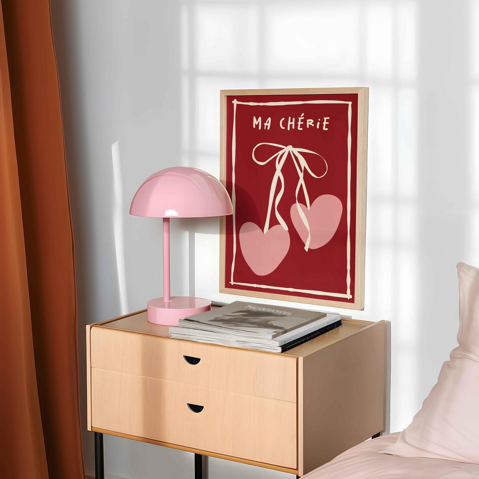 Ma Cherie Cherry Hearts Print, Retro Girly Wall Art - Etsy