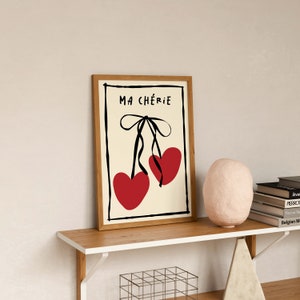 Vintage Cherry Red Bow Poster, Coquette Prints, Hand Illustrated ...