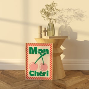Trendy Cherry Poster, Retro Wall Art, Cherry Illustration Print, French ...