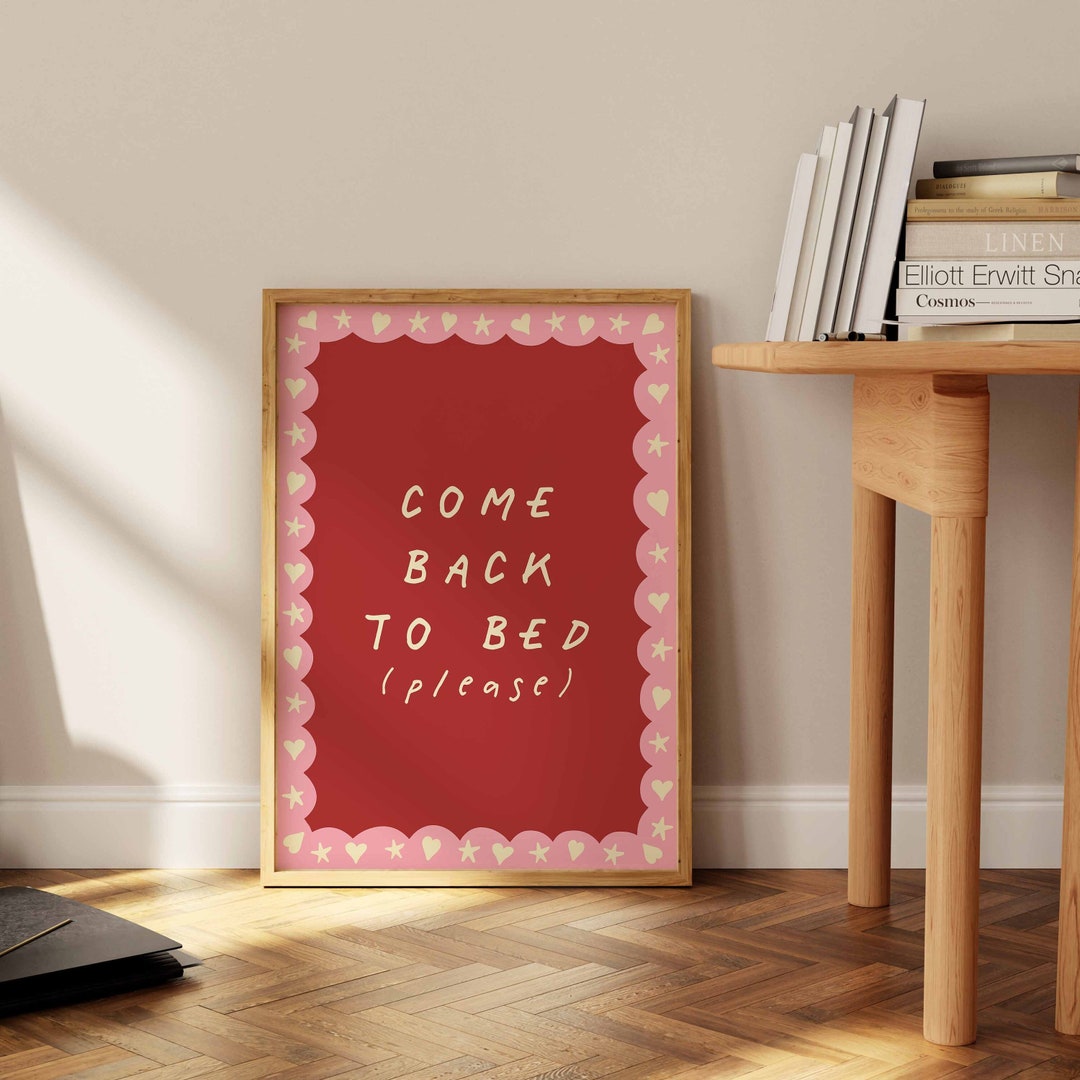 Come Back to Bed, Goodnight Poster, Handdrawn Bedroom Wall Art, Cute ...