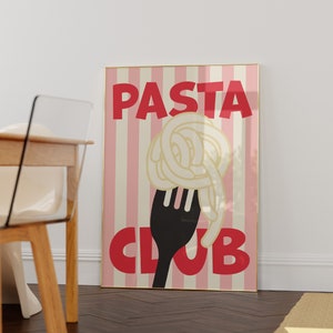 Pasta Club Art Print, Pasta Club Poster, Modern Dining Room Art, Hand ...