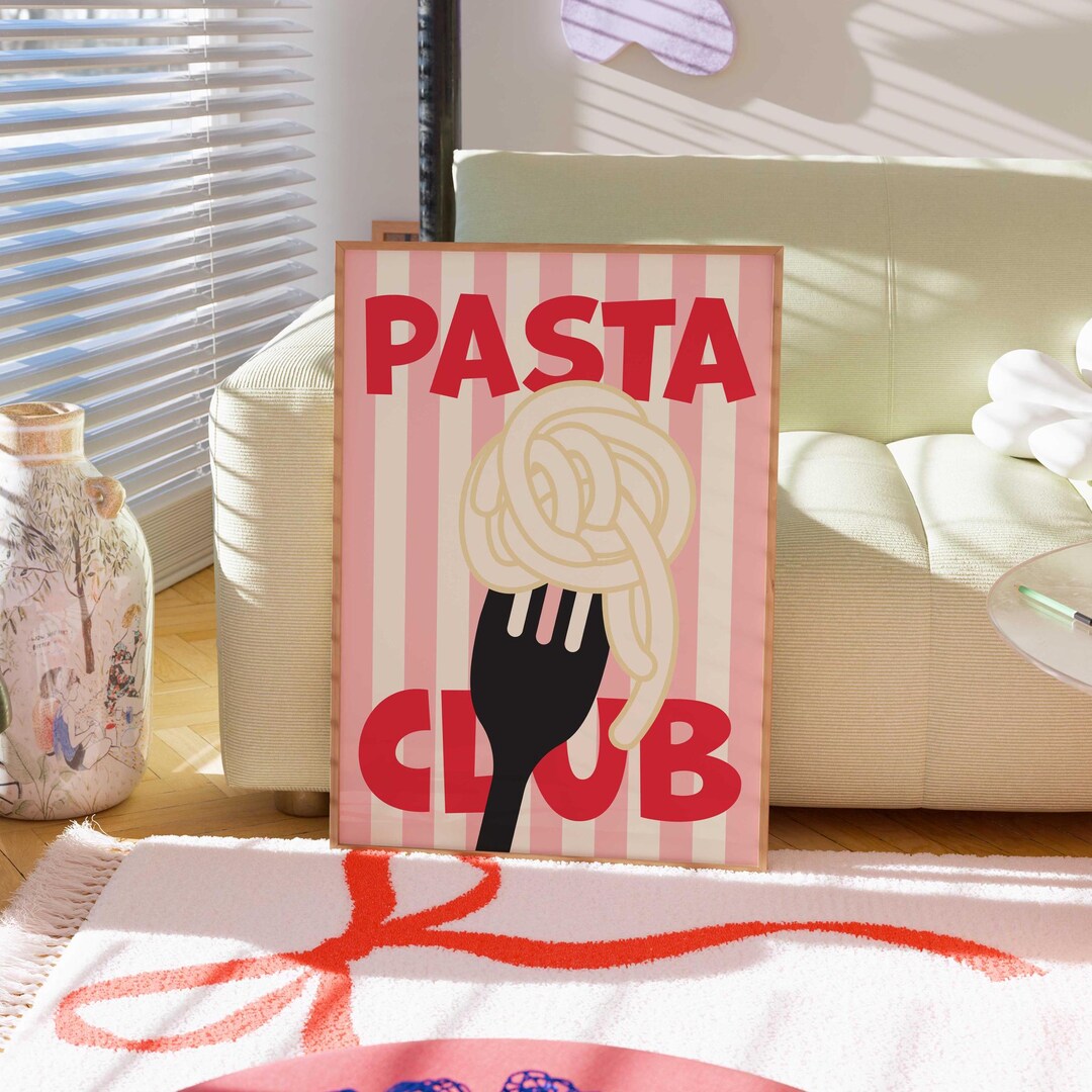 Pasta Club Art Print, Pasta Club Poster, Modern Dining Room Art, Hand ...