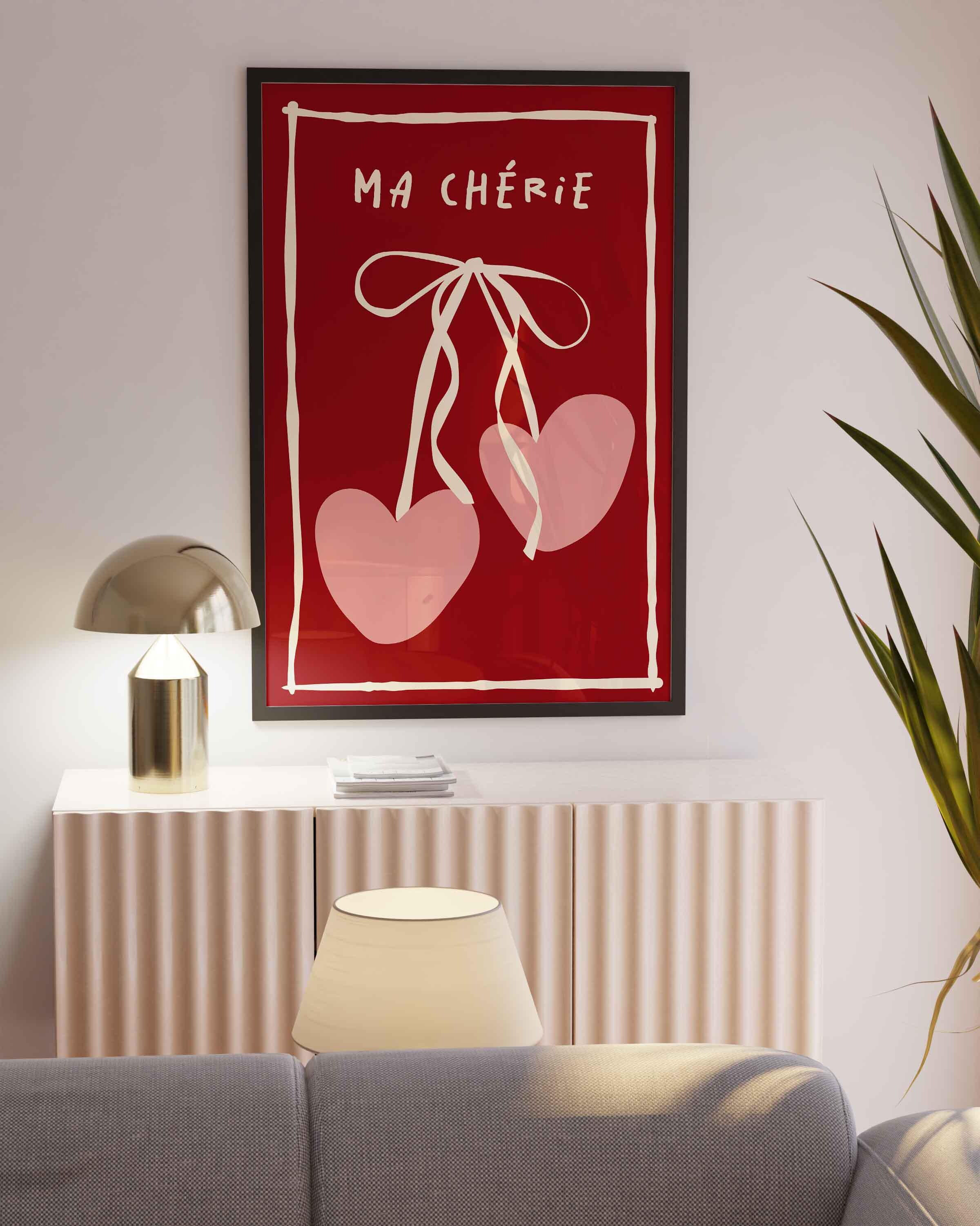 Ma Cherie Cherry Hearts Print, Retro Girly Wall Art - Etsy
