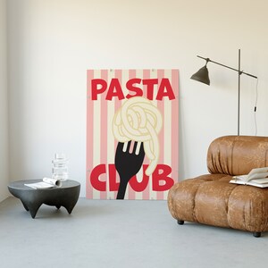 Pasta Club Art Print, Pasta Club Poster, Modern Dining Room Art, Hand ...