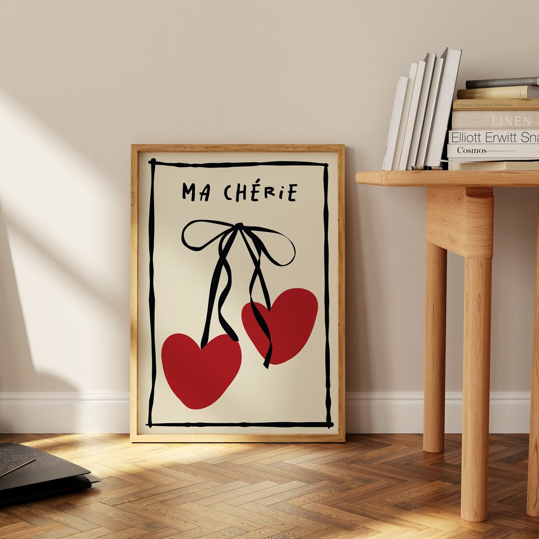 Vintage Cherry Red Bow Poster, Coquette Prints, Hand Illustrated ...