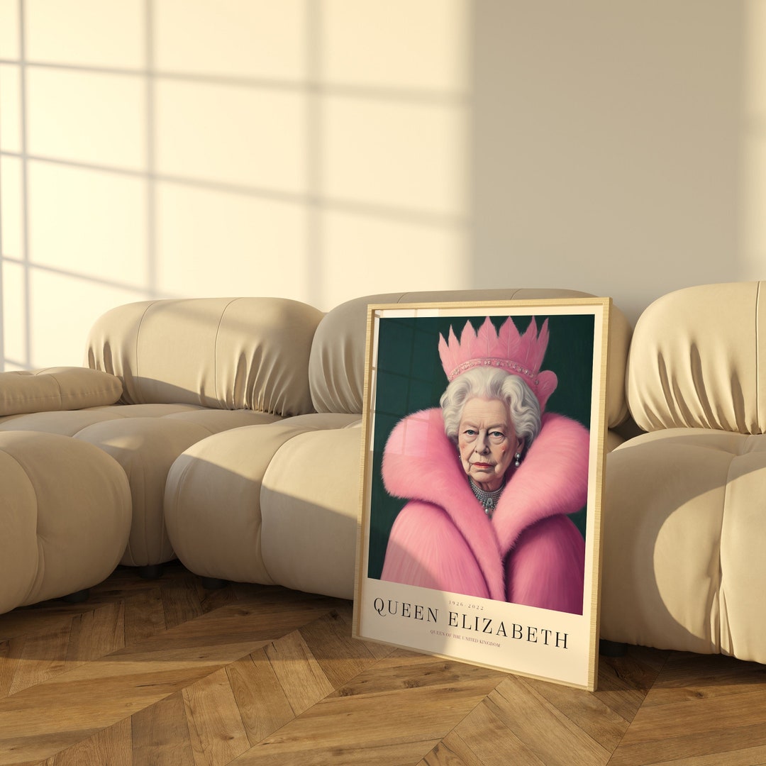 Queen Elizabeth Portrait Print, Pink Wall Art, British Royal Family ...
