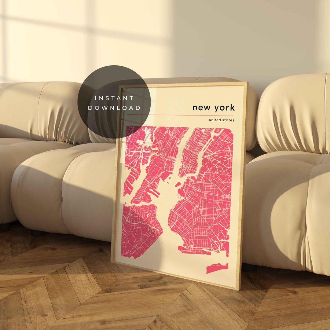 Minimalist New York City Map Art Print, Modern Office Decor (digital ...