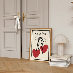 Vintage Cherry Red Bow Poster, Coquette Prints, Hand Illustrated ...