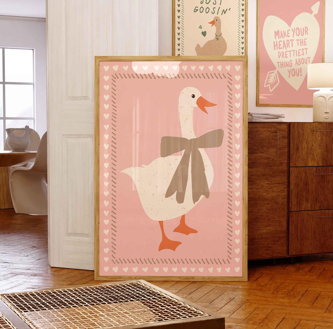 Silly Goose Wall Art Cute Goose Poster Beige Nursery Decor Farm Animal ...