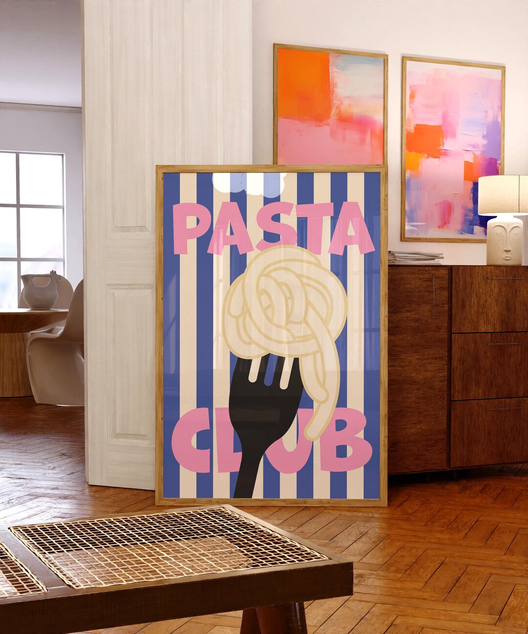 Pasta Night Print, Retro Italian Food Print, Spaghetti Art, Trendy ...