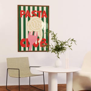 Pasta Club Art Print, Pasta Club Poster, Modern Dining Room Art, Hand ...