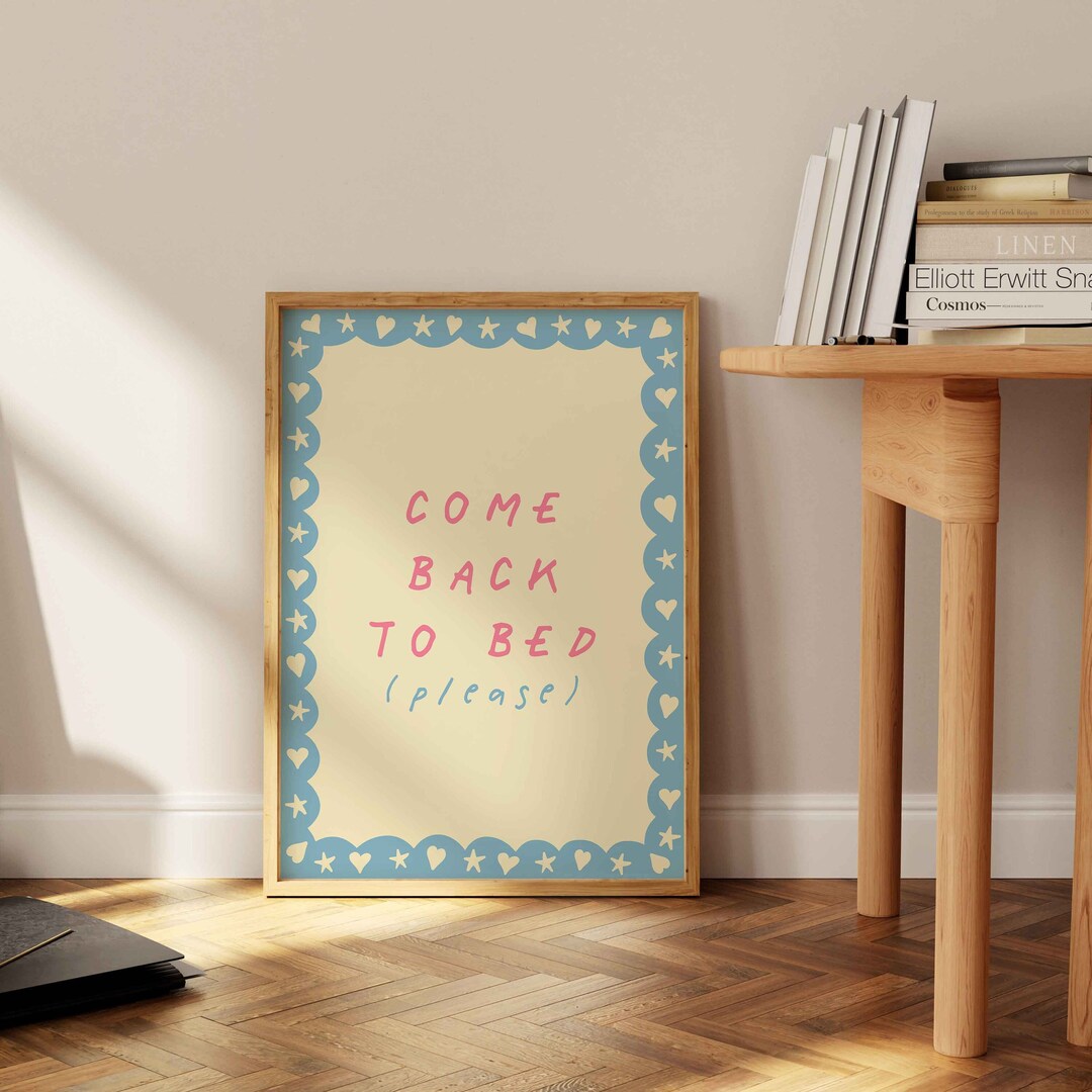 Come Back to Bed, Goodnight Poster, Handdrawn Bedroom Wall Art, Cute ...