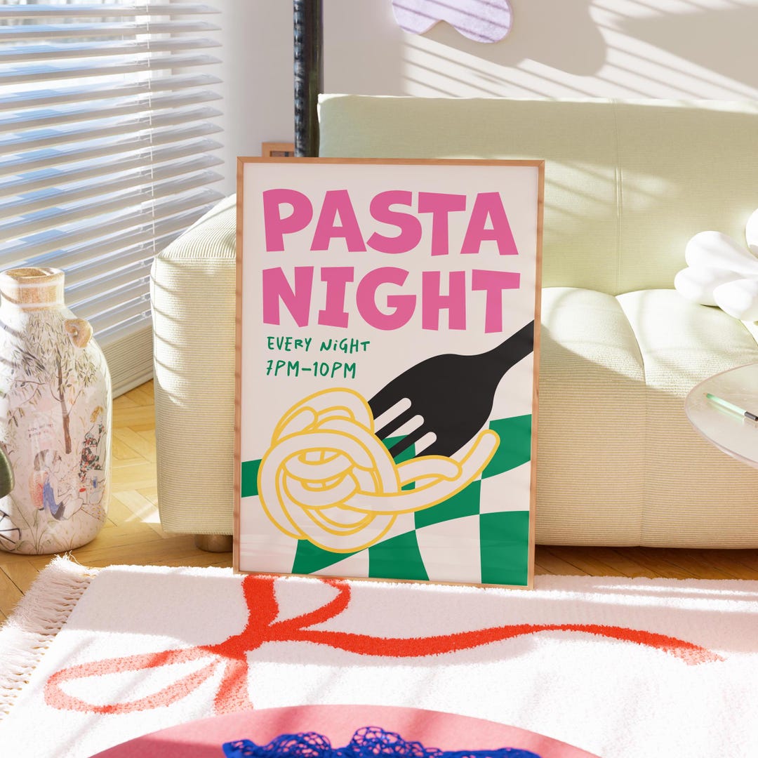 Pasta Night Print, Spaghetti Print, Pasta Lover Poster, Hand Drawn ...