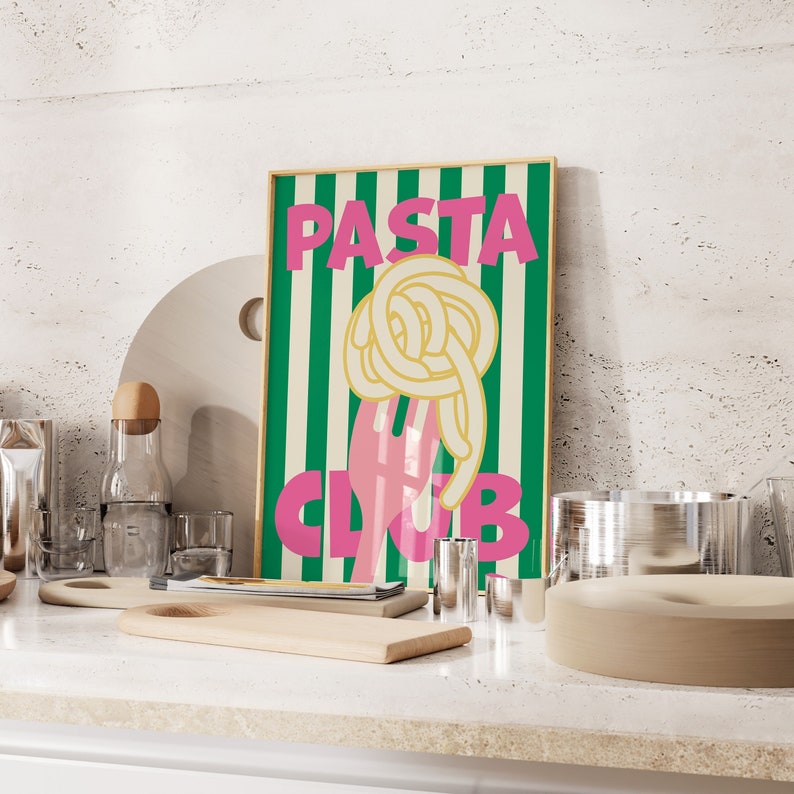 Pasta Club Art Print, Retro Kitchen Wall Decor - Etsy