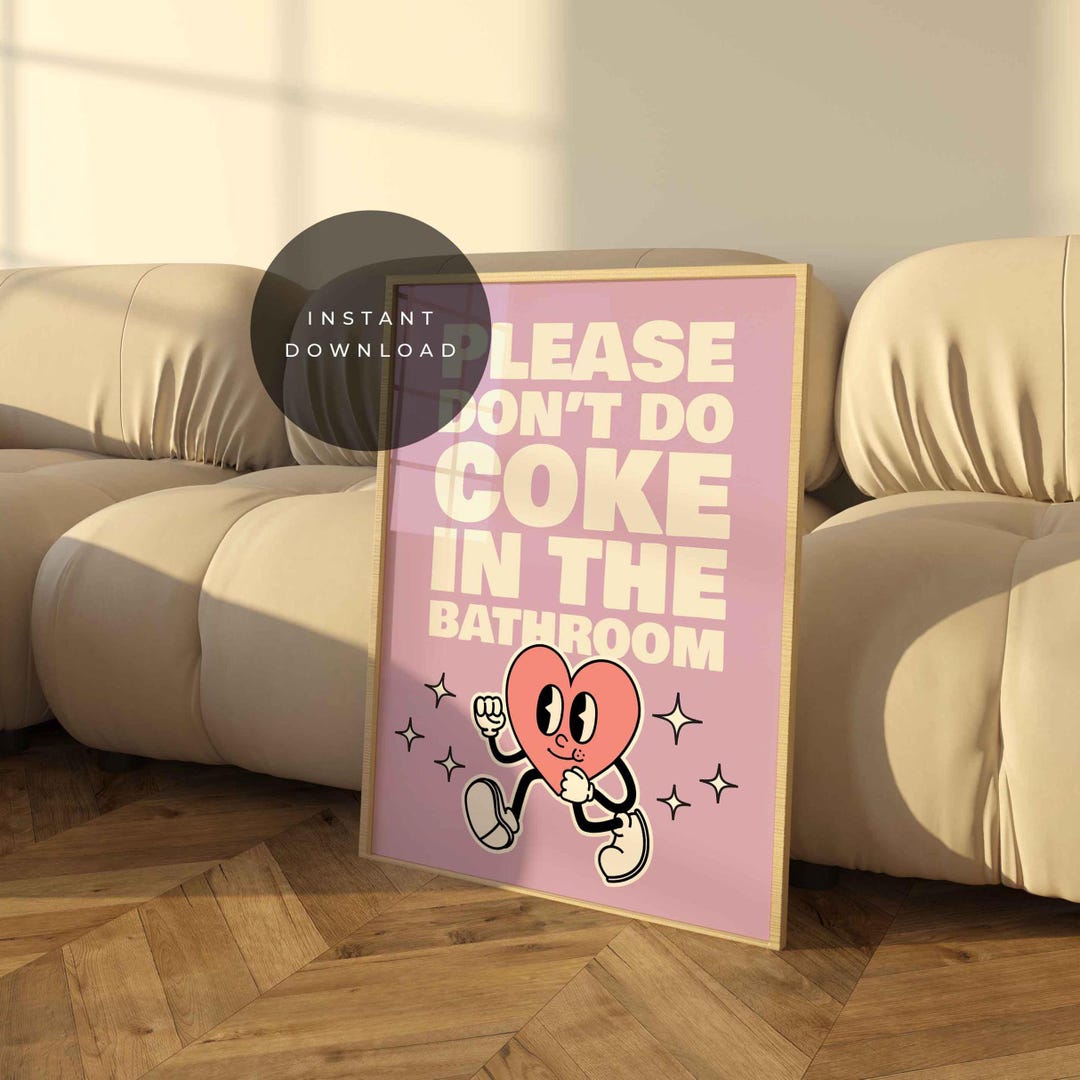 Funny Bathroom Art Print, Retro Groovy Hearts Poster (digital Download ...